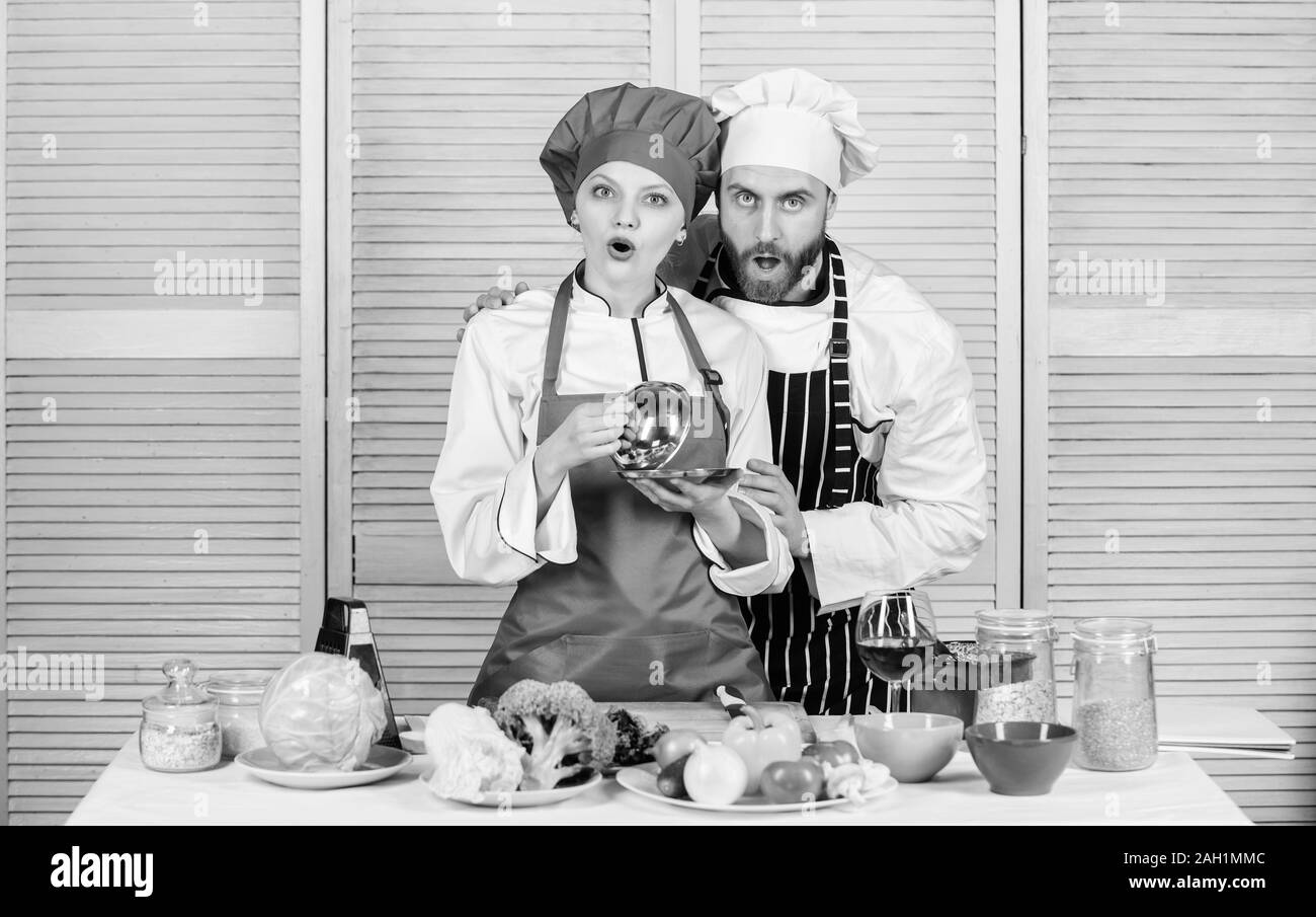 Preparation and culinary concept. happy couple in love with healthy ...