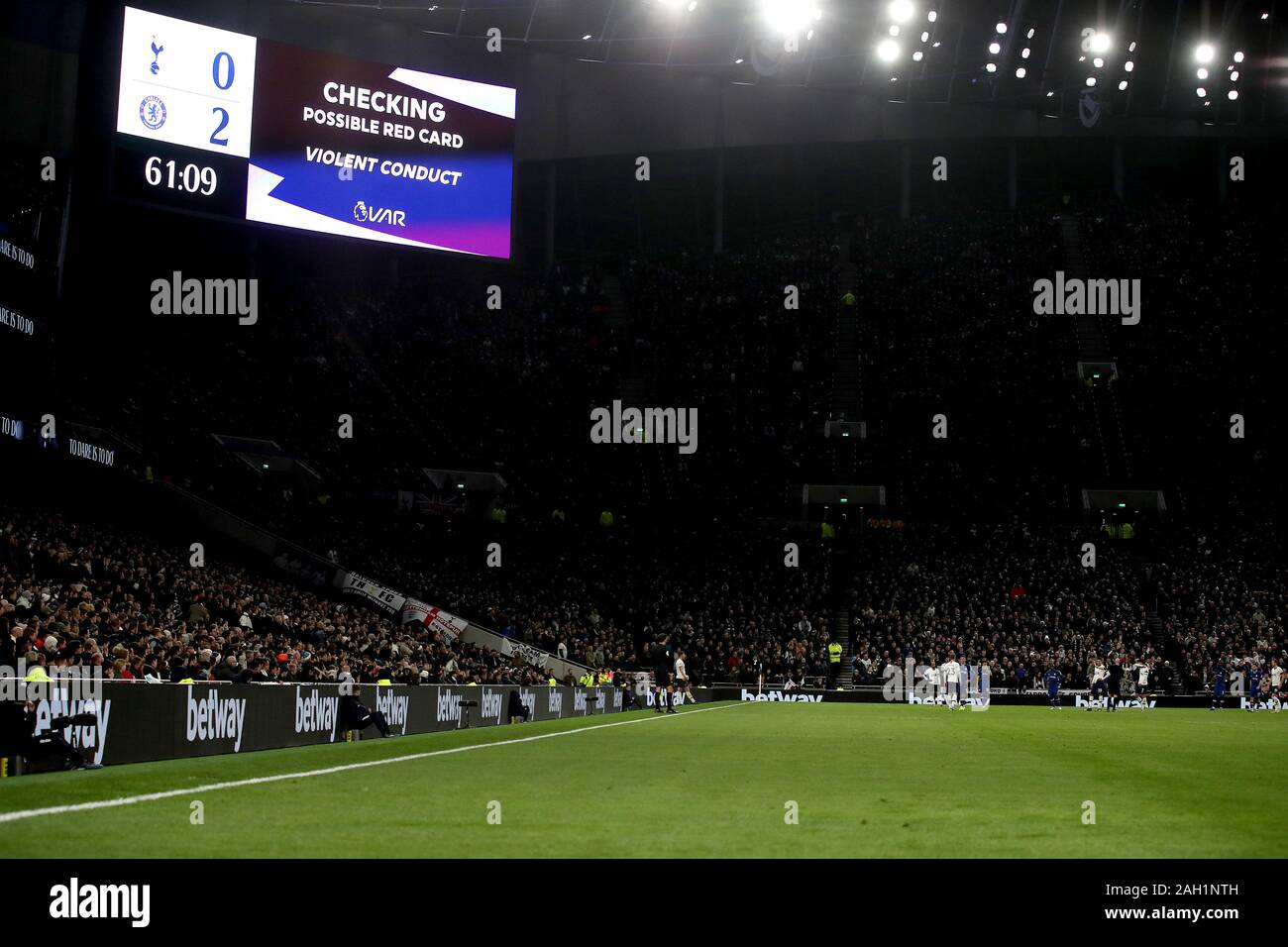 The big screen shows VAR is checking for a possible red card during the ...