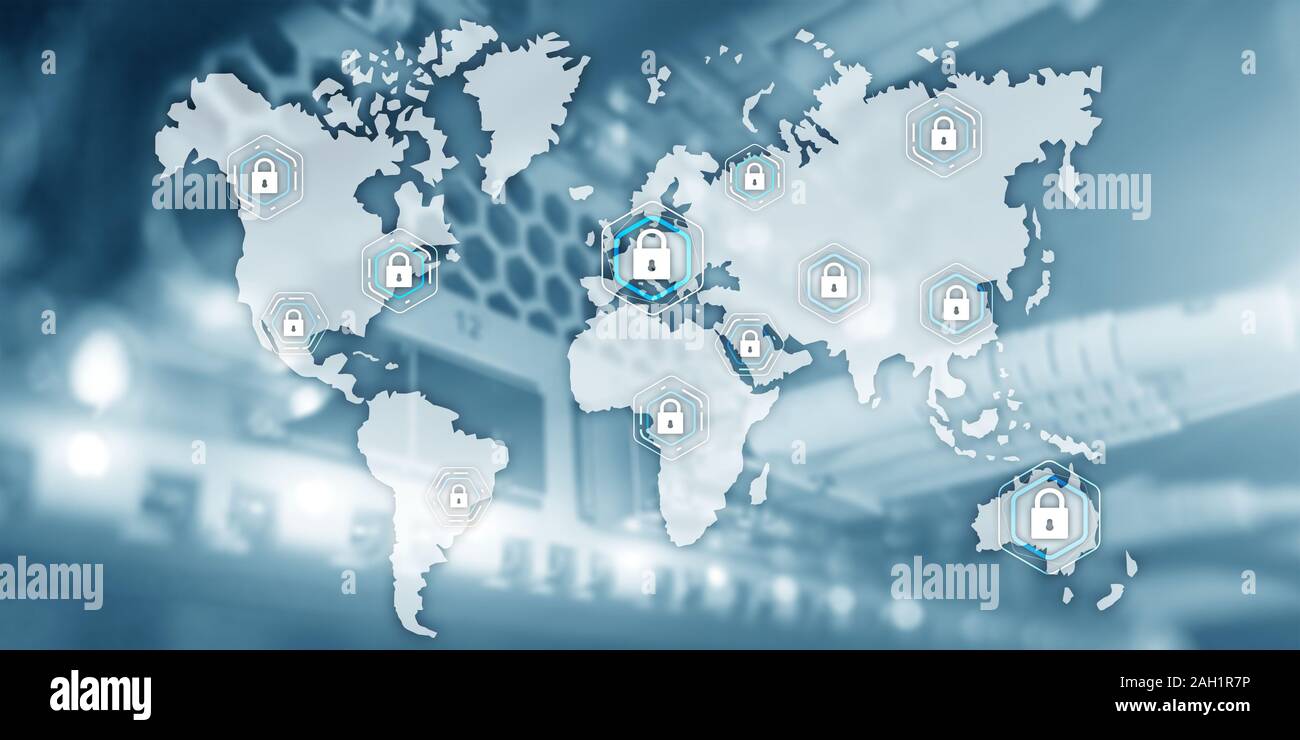 Global Cyber Security Concept Communication Privacy Data Protection Server Room Background Stock
