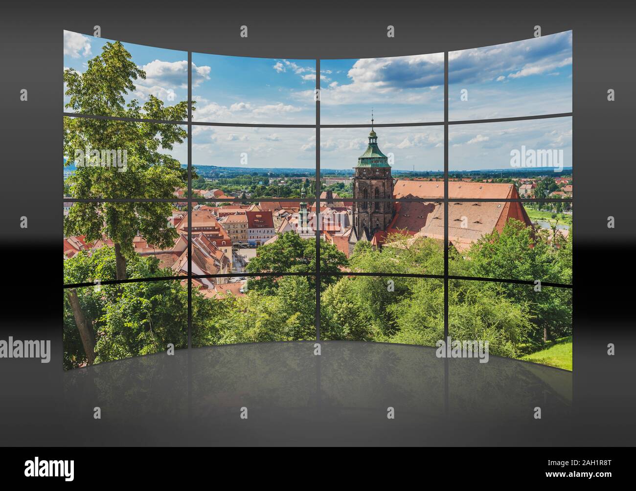 View from Sonnenstein Castle to the Church of St Mary and the city hall ...