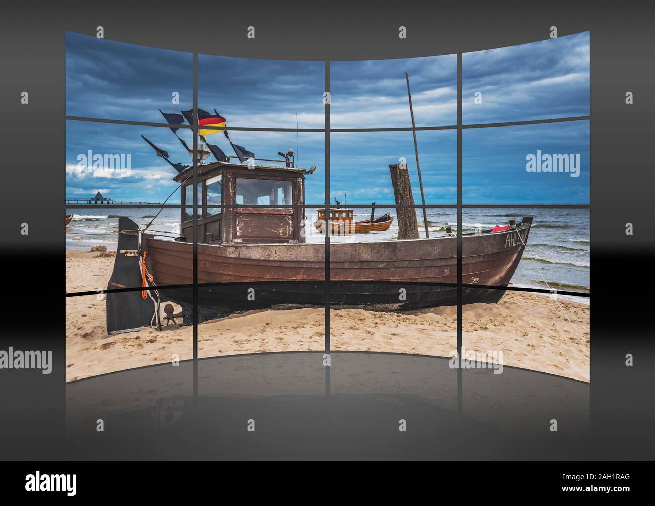 A curved wall. 16 small pictures give a whole picture. Two Fishing ...
