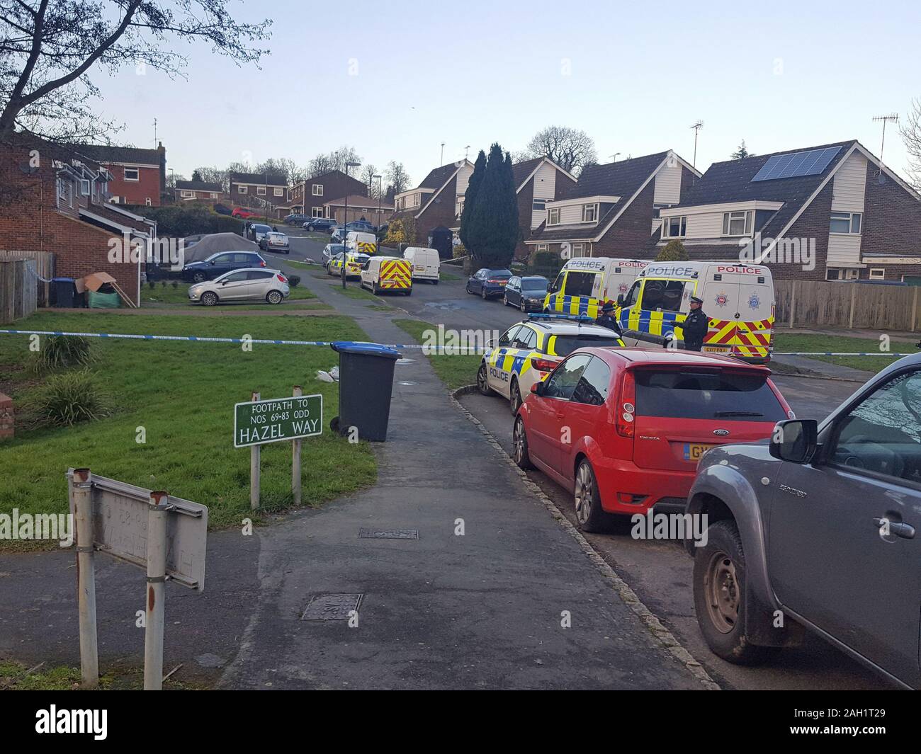 Police at a scene in Hazel Way, Crawley Down, West Sussex. A man has ...