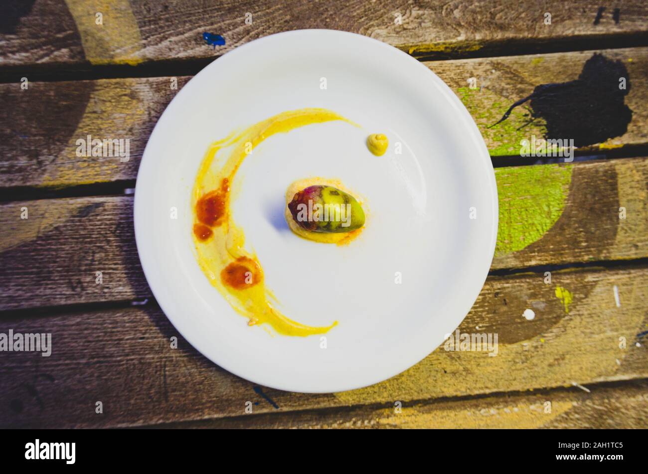 Crescent moon vegetarian food leftovers wooden background Stock Photo ...