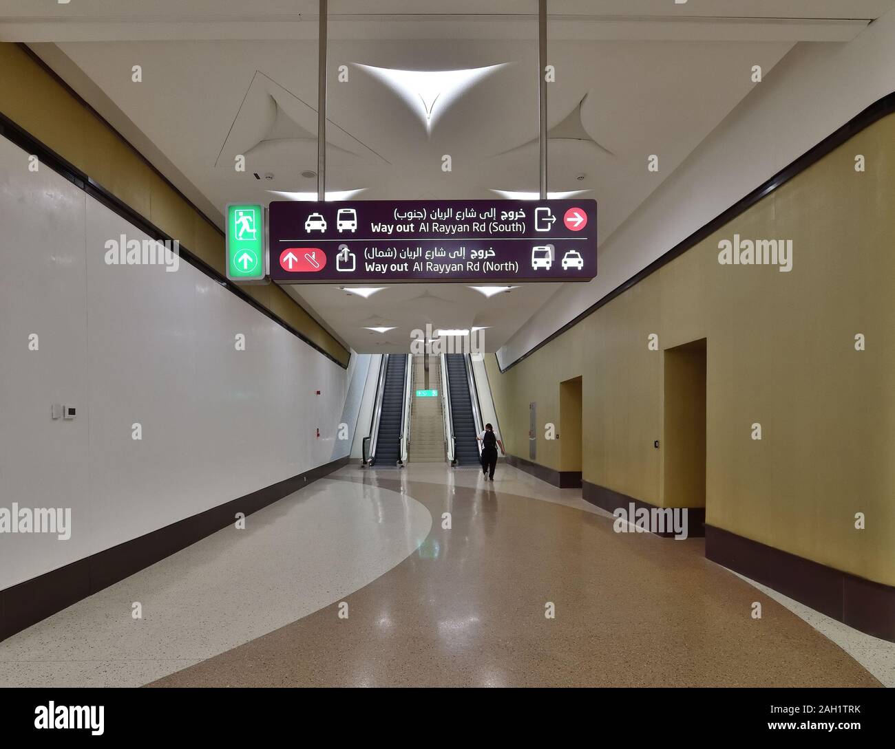 Doha, Qatar - Nov 20. 2019. The interior of Al Bidda metro station ...