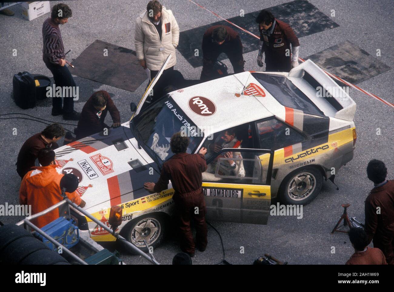 Walter Rohrl Audi Sport Quattro at service on the 1985 Monte Carlo ...