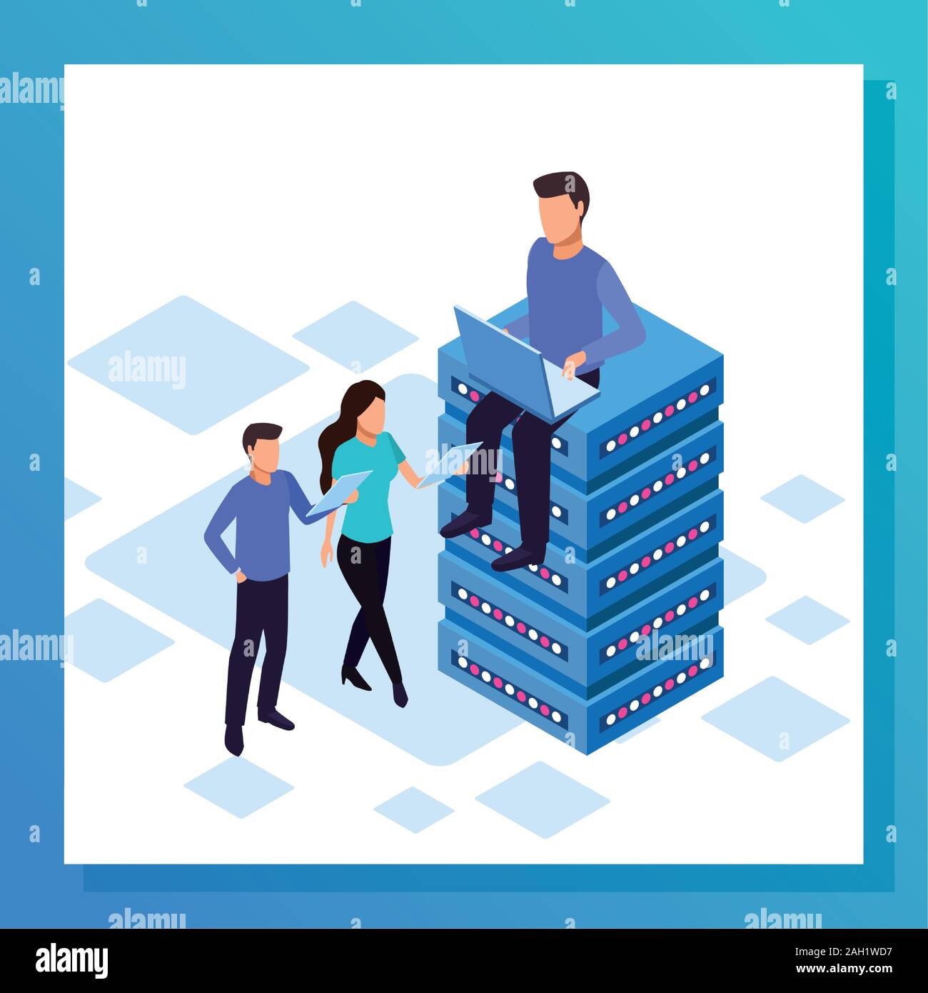 avatar man sitting on data center and people standing Stock Vector ...