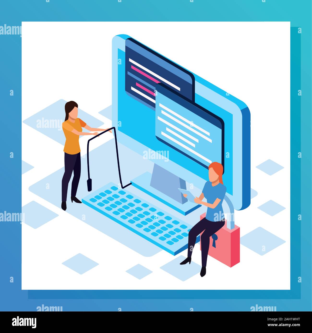 avatar women with padlock and computer Stock Vector Image & Art - Alamy