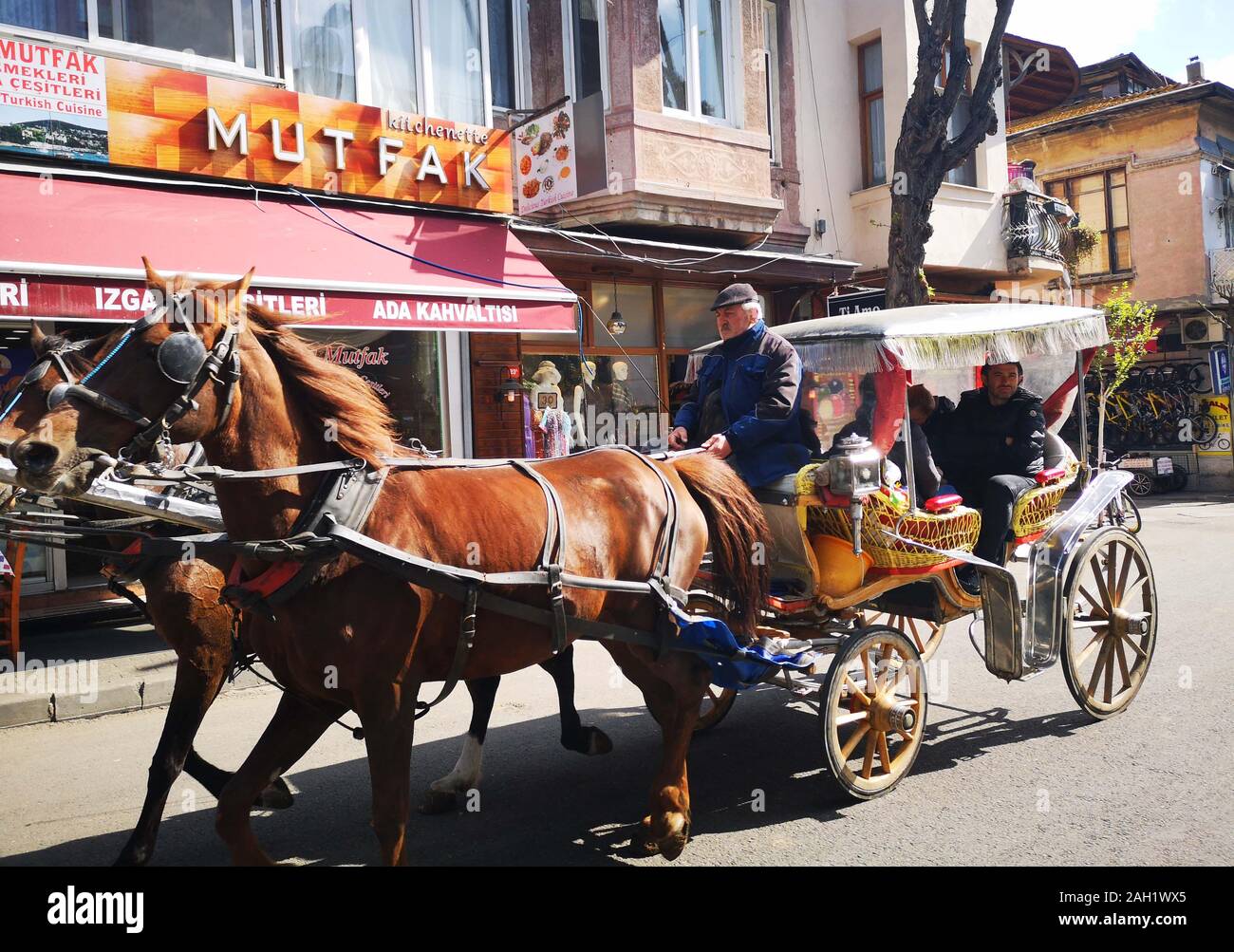 Istanbul. 21st Apr, 2019. Photo taken on April 21, 2019 shows a horse ...