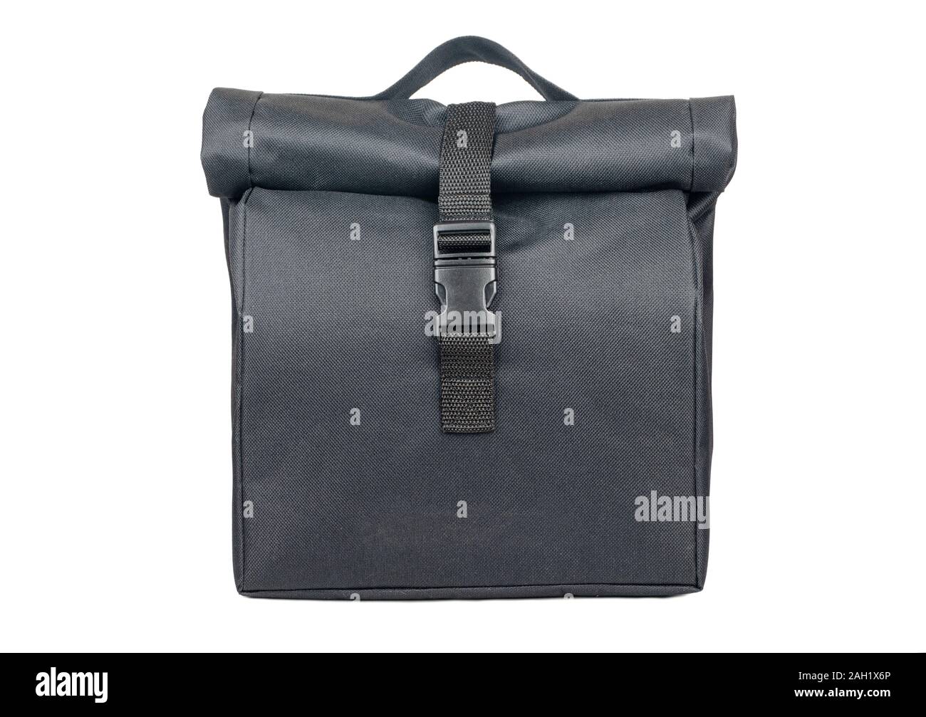 Black fabric lunch bag isolated on white background Stock Photo - Alamy