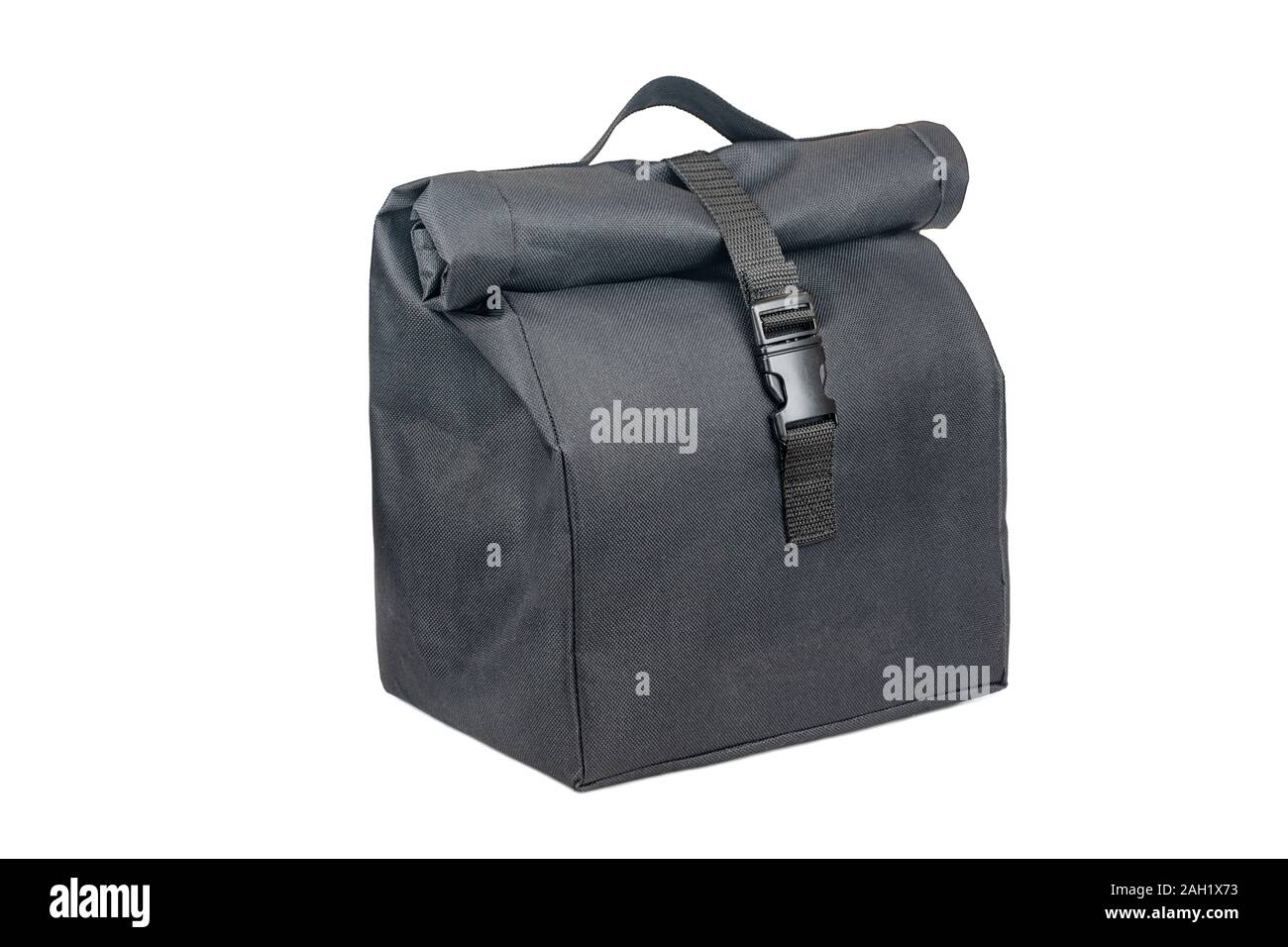 Black fabric lunch bag isolated on white background Stock Photo - Alamy