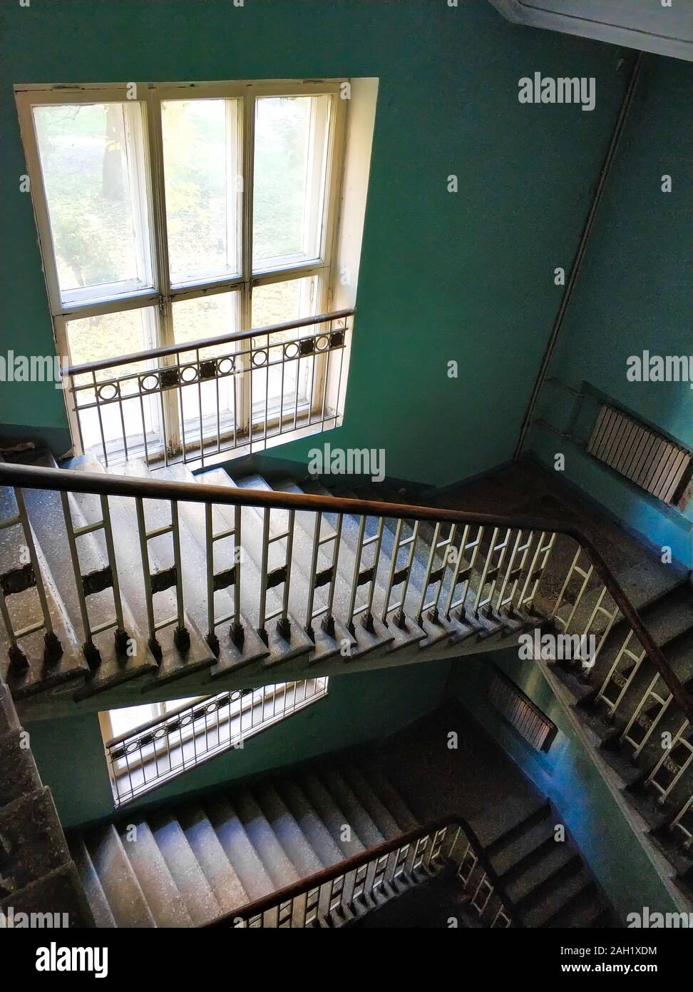 Top view on the flight of stairs of a tall old building Stock Photo - Alamy
