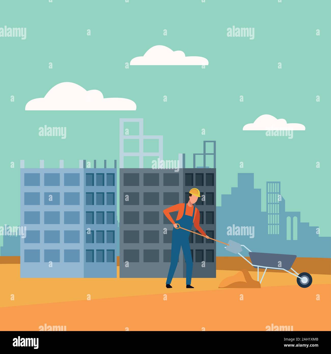 builder working over under construction scenery background Stock Vector ...