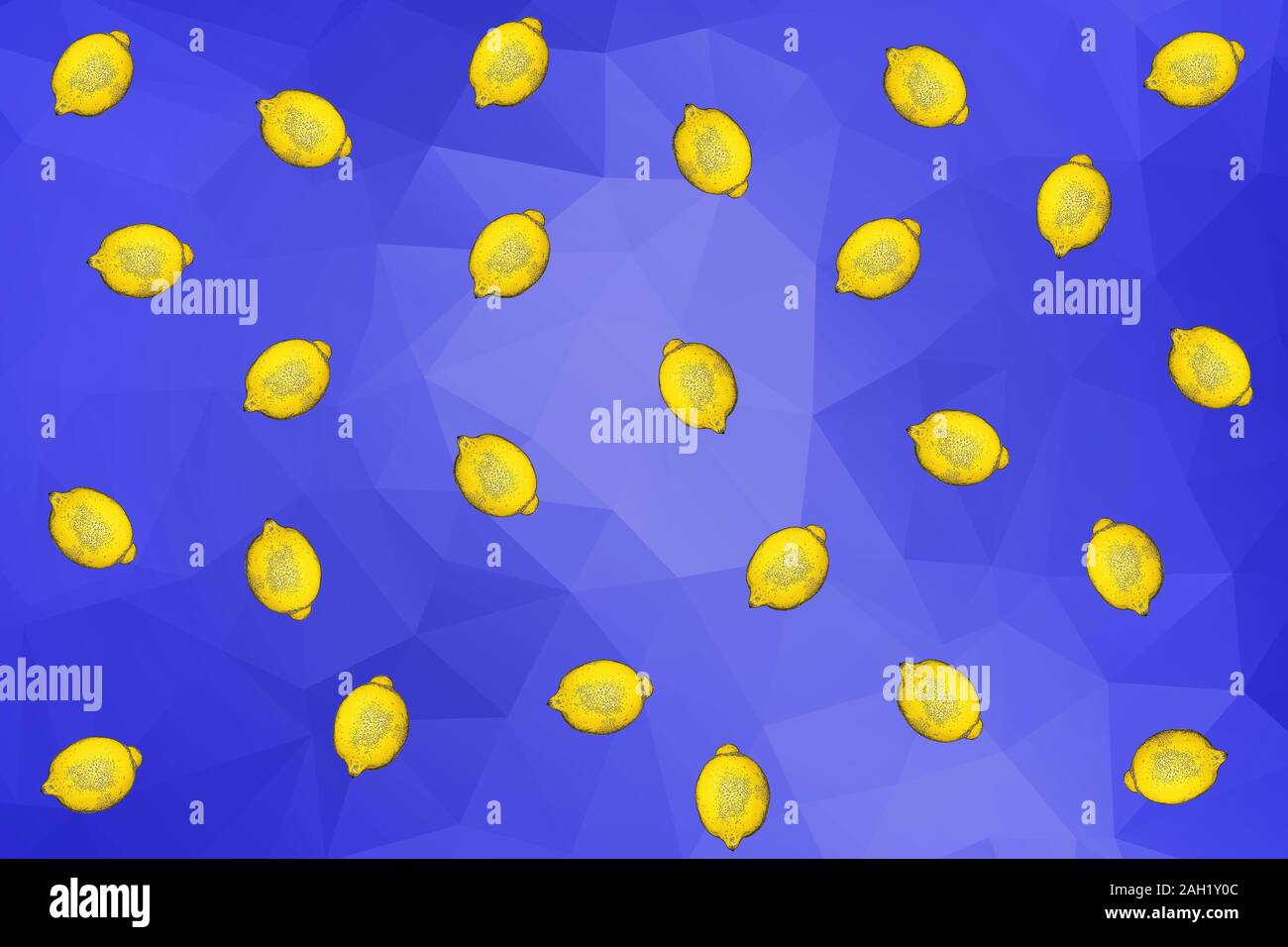 Colorful retro falling lemons animation on a blue geometric background ...