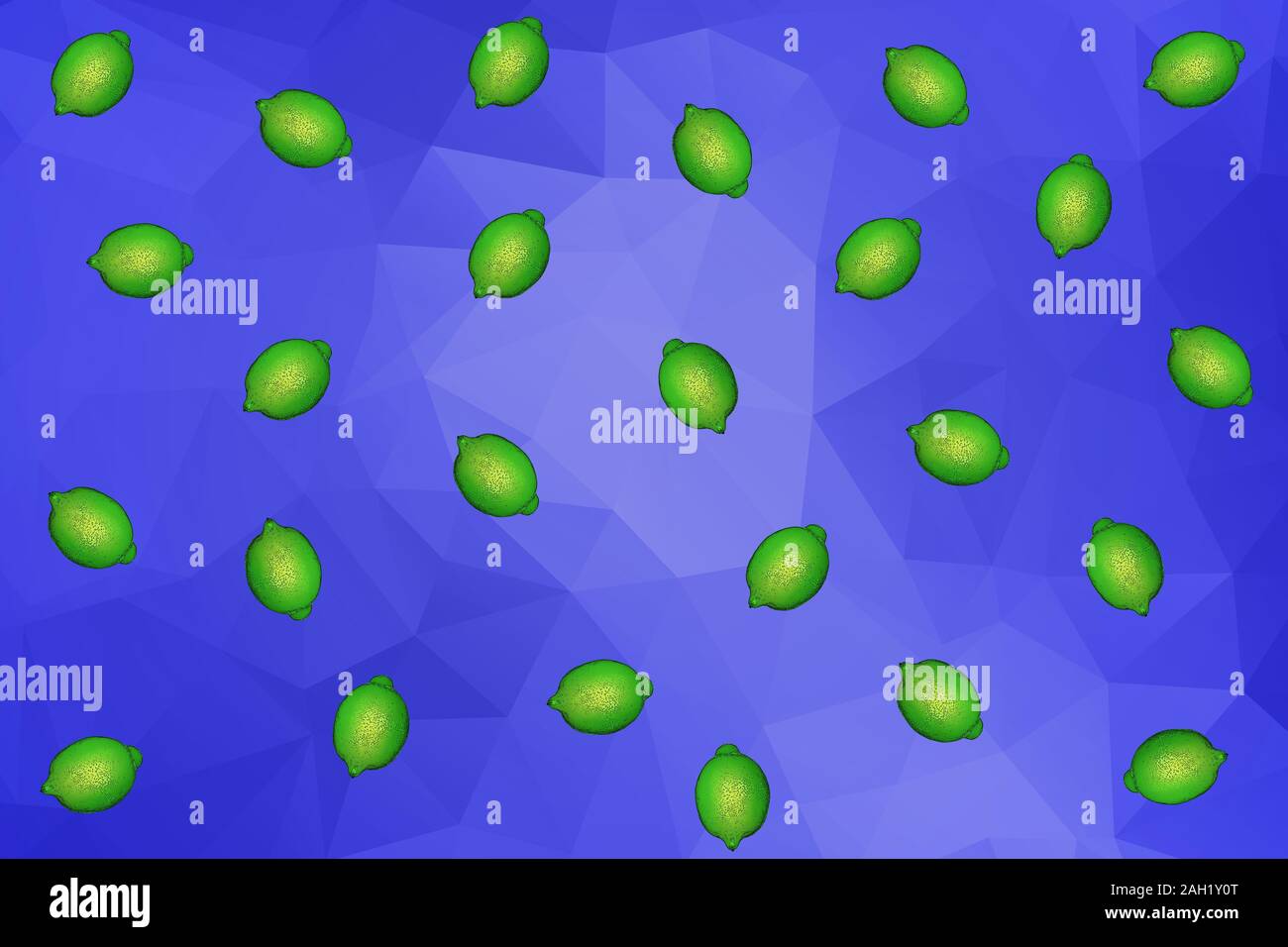 Colorful zine style retro falling limes animation on a blue geometric ...