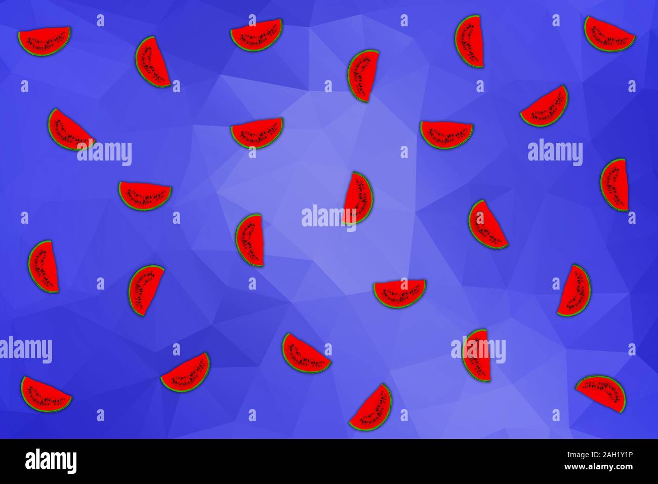 Colorful zine style retro falling watermelon animation on a blue ...