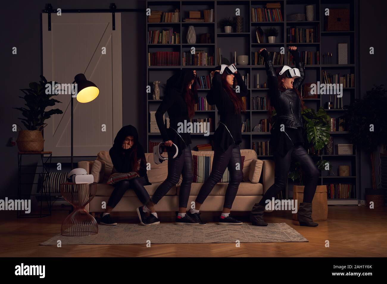 Woman Wearing Virtual Reality Headset Evolution Concept Of Dive Into