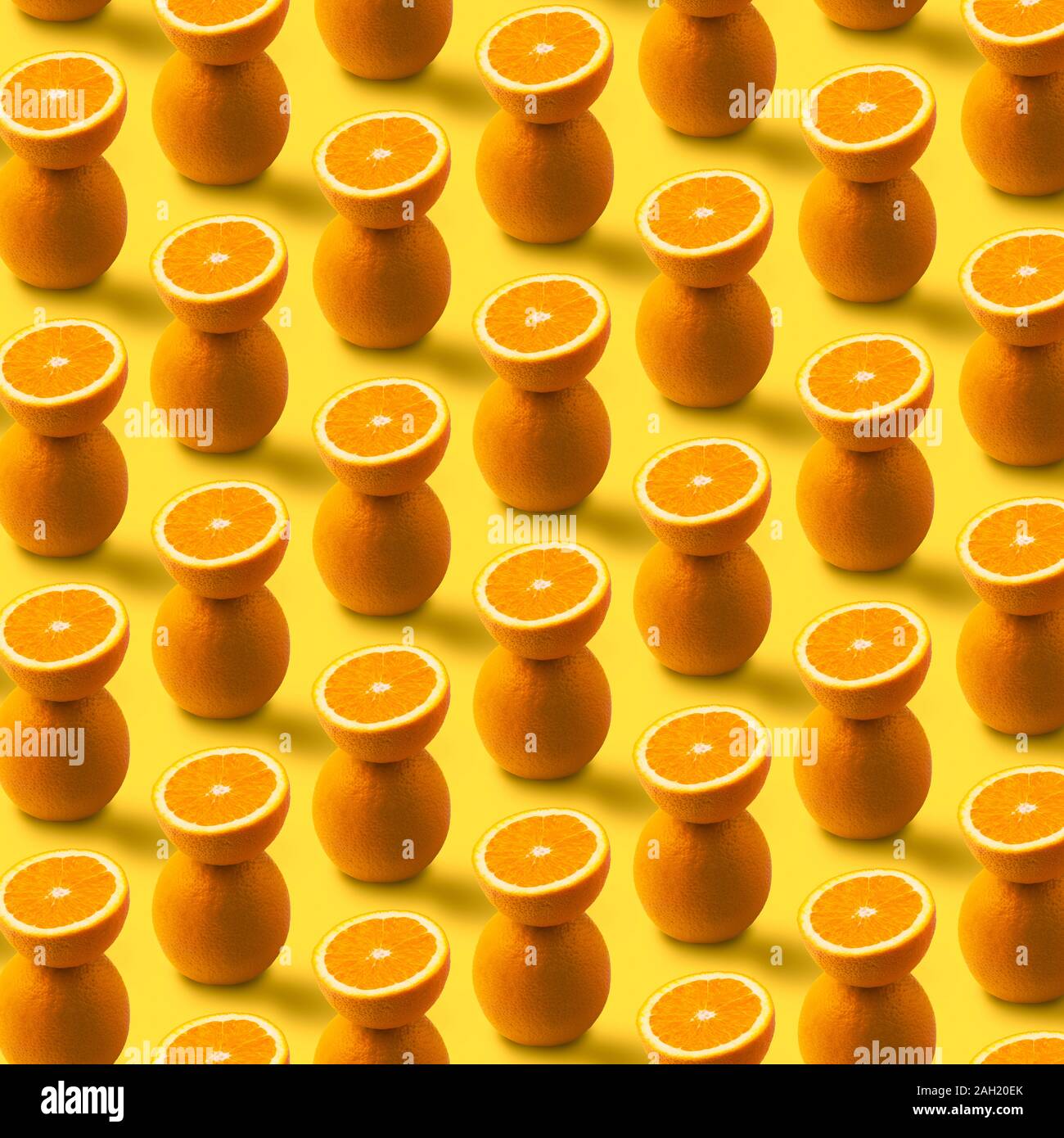 orange fruit pattern on yellow background, creative summer concept ...