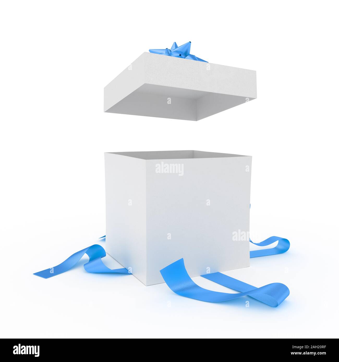 Big unpacked gift box with blue ribbon isolated on white Stock Photo ...