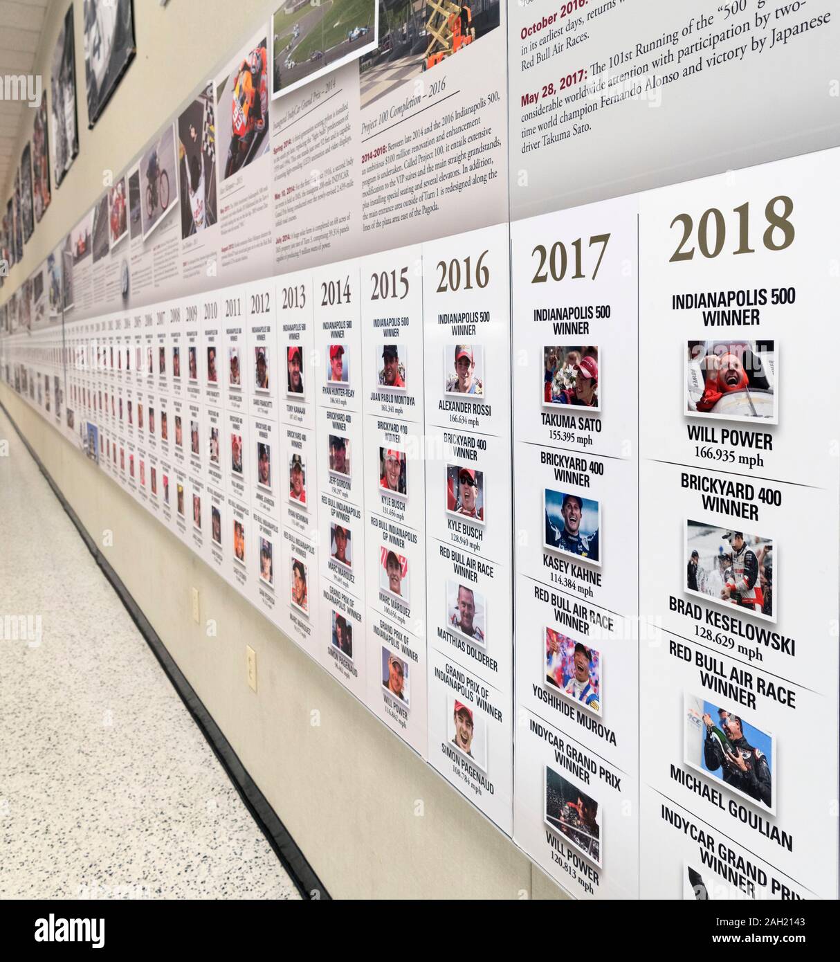 Wall of Indianapolis winners at the Indianapolis Motor Speedway Museum ...