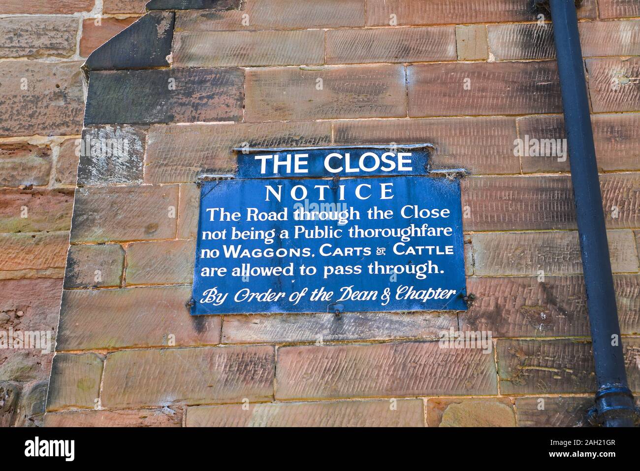 A sign at The Close saying that the road is not a public thoroughfare ...