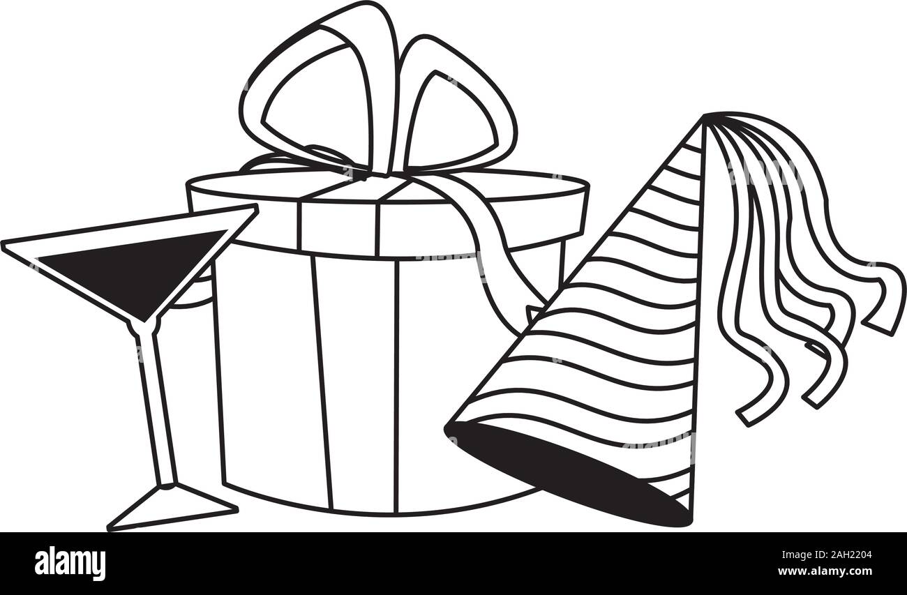 Gift box party hat Black and White Stock Photos & Images - Alamy