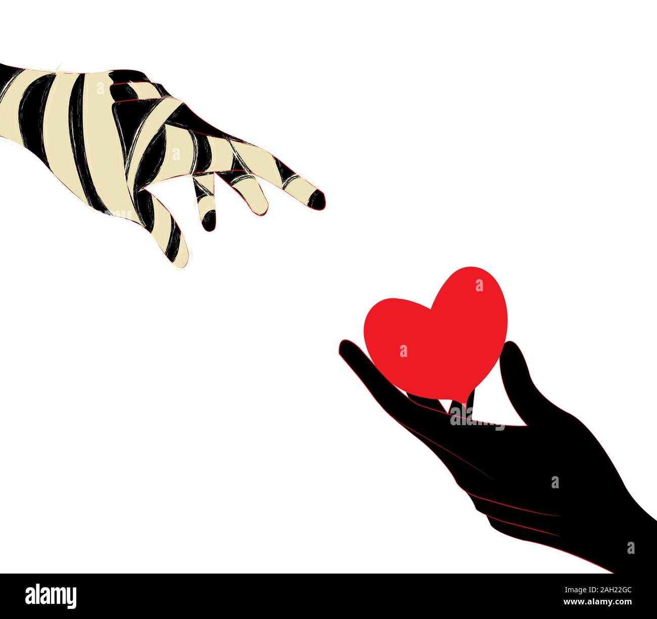 illustration of an injured hand needing help and another hand offering ...