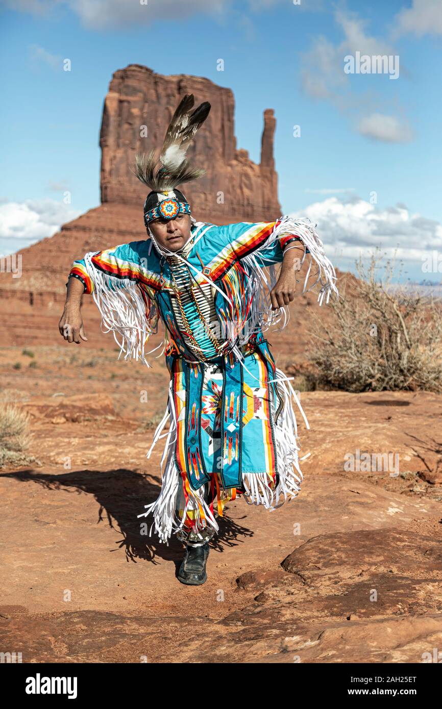 Navajo Dancer, West Mitten Butte in background, Monument Valley ...