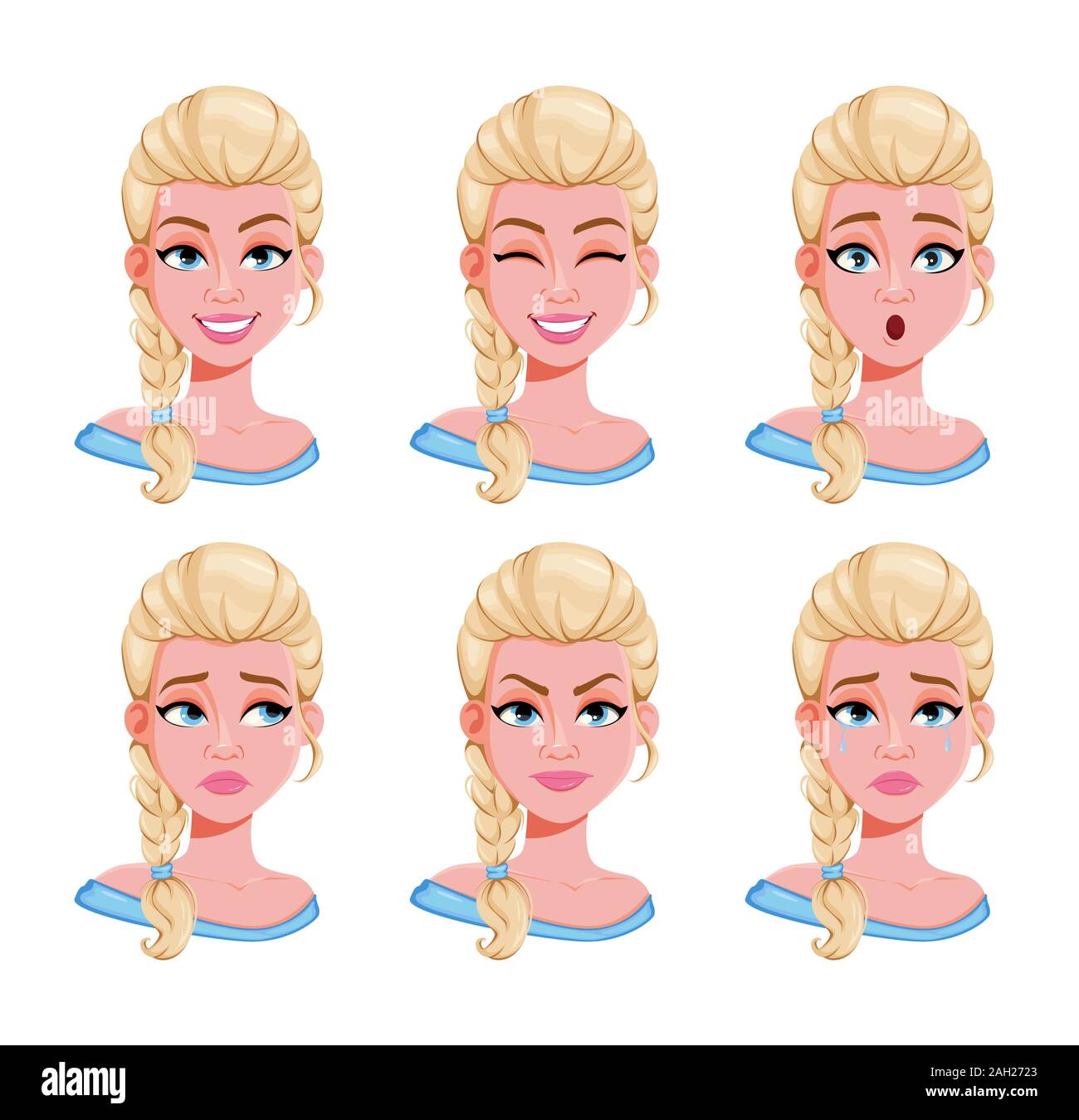 Face Expressions Of Blonde Woman Different Female Emotions Set