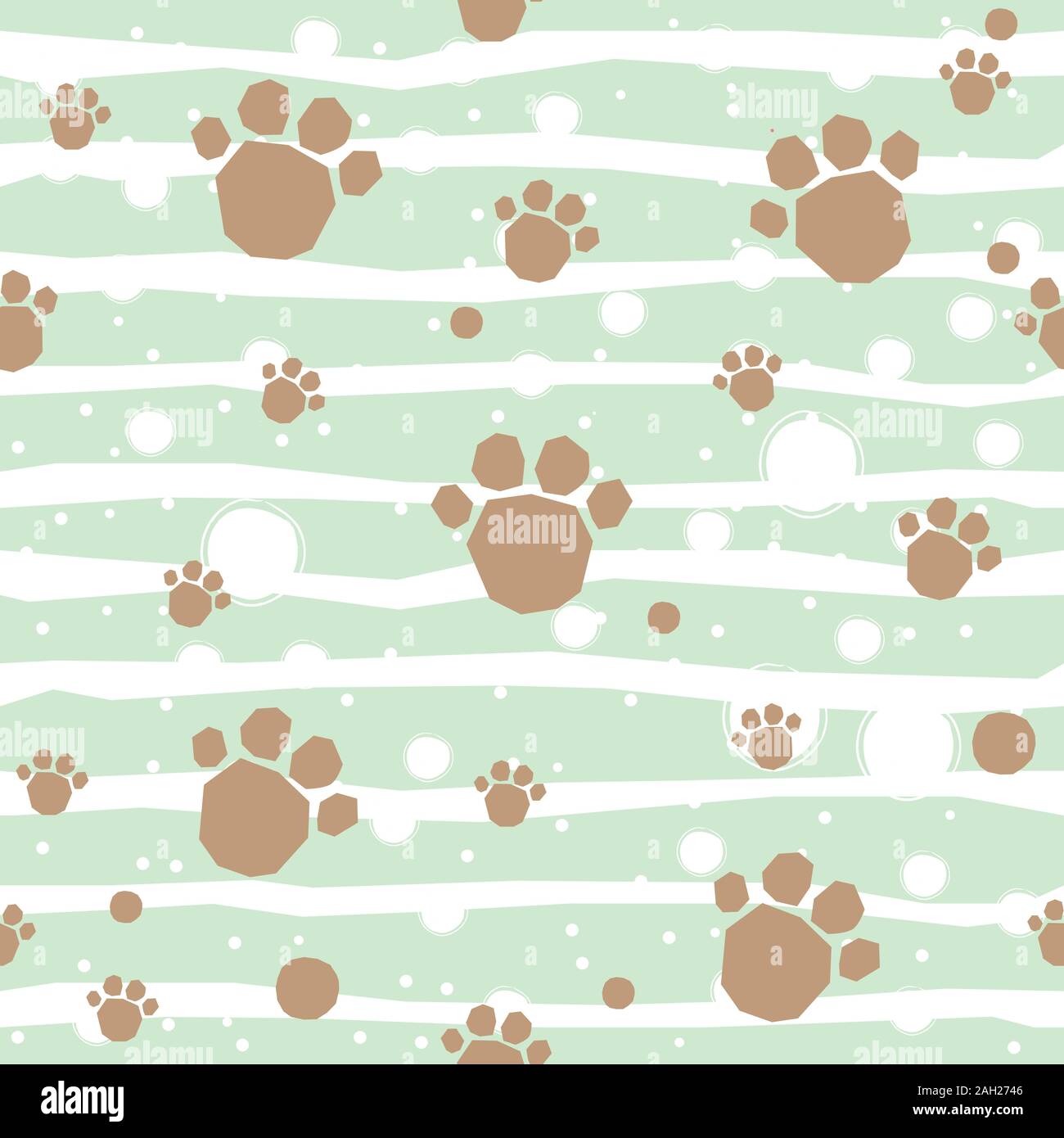 Cute Pattern with Golden dog paws with pastel blue stripes on beige ...