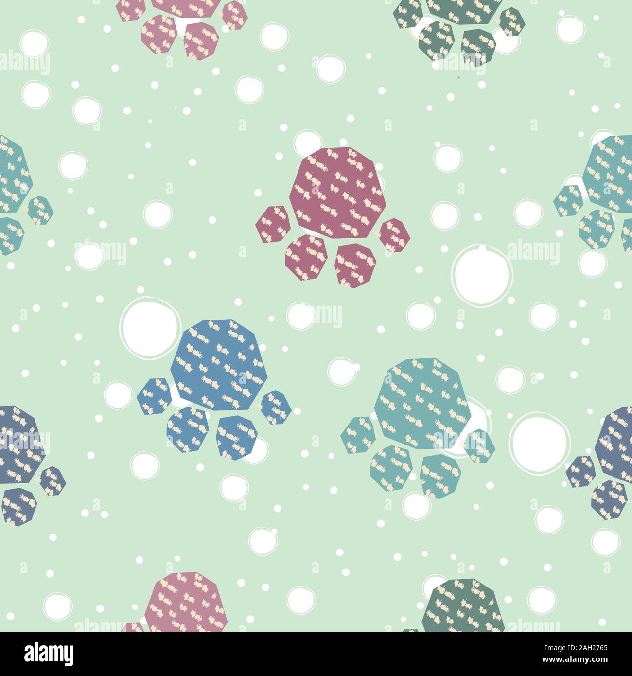 Cute Pattern with Golden dog paws with pastel blue stripes on beige ...