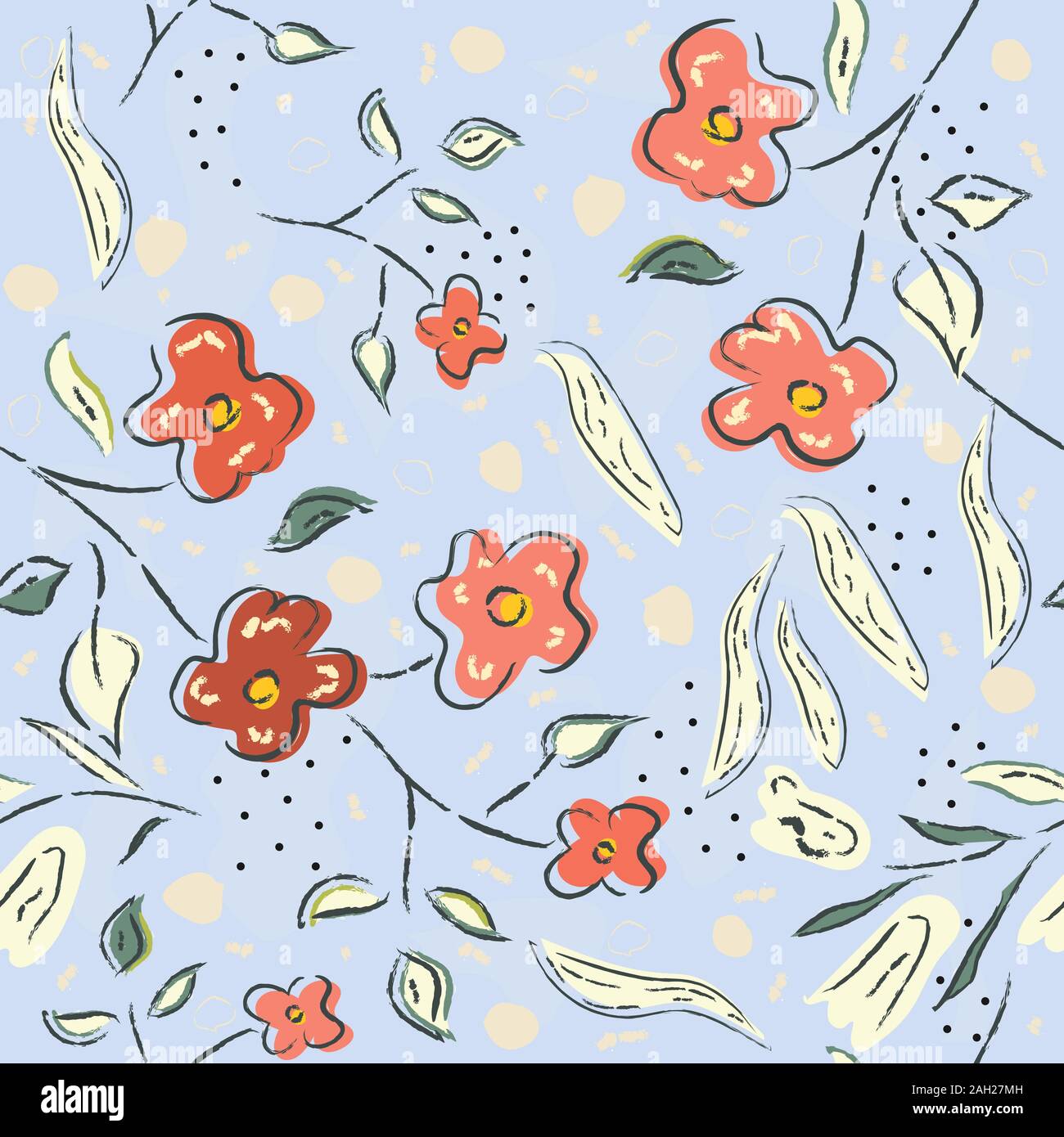 Hand Drawn Pattern with flowers, plants. Vector Illustration Stock ...