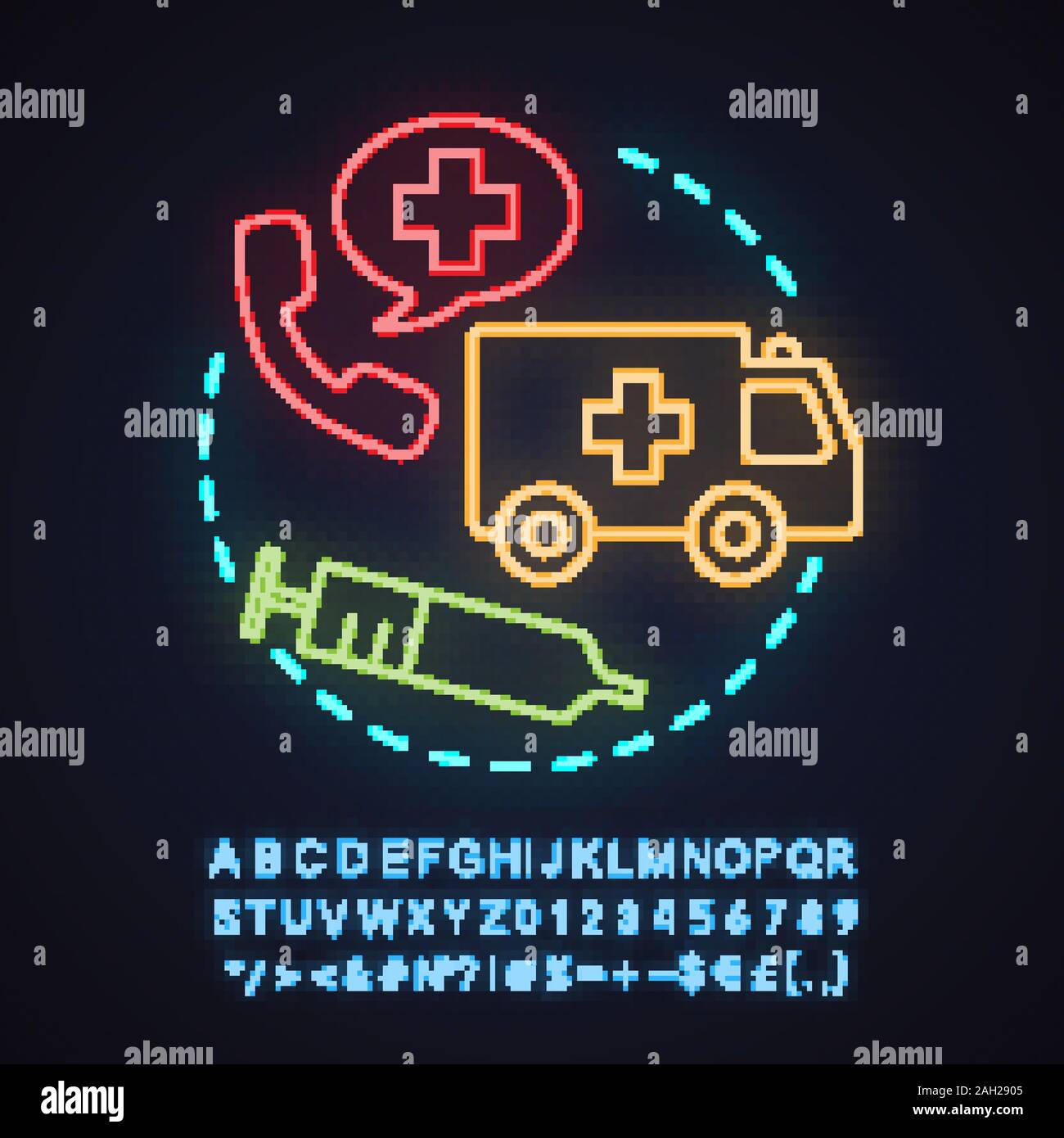 Medical emergency neon light concept icon. Medicine idea. Ambulance ...