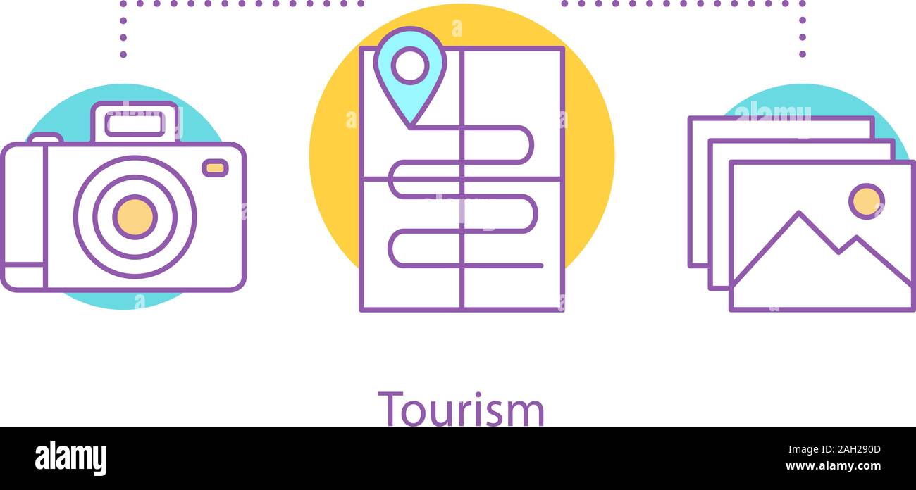 Tourism concept icon. Travel photography idea thin line illustration ...