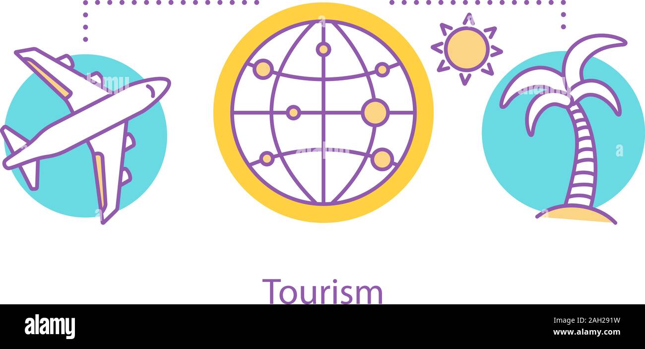 Tourism concept icon. Travelling by plane idea. Thin line illustration ...