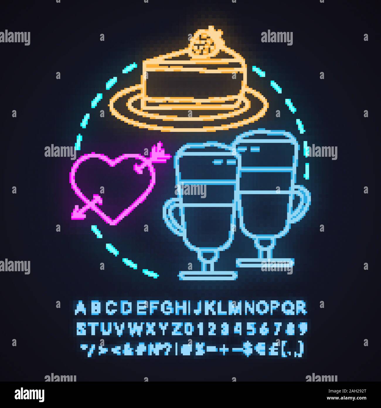 Cafe neon light concept icon. First date idea. Coffee house. Latte ...