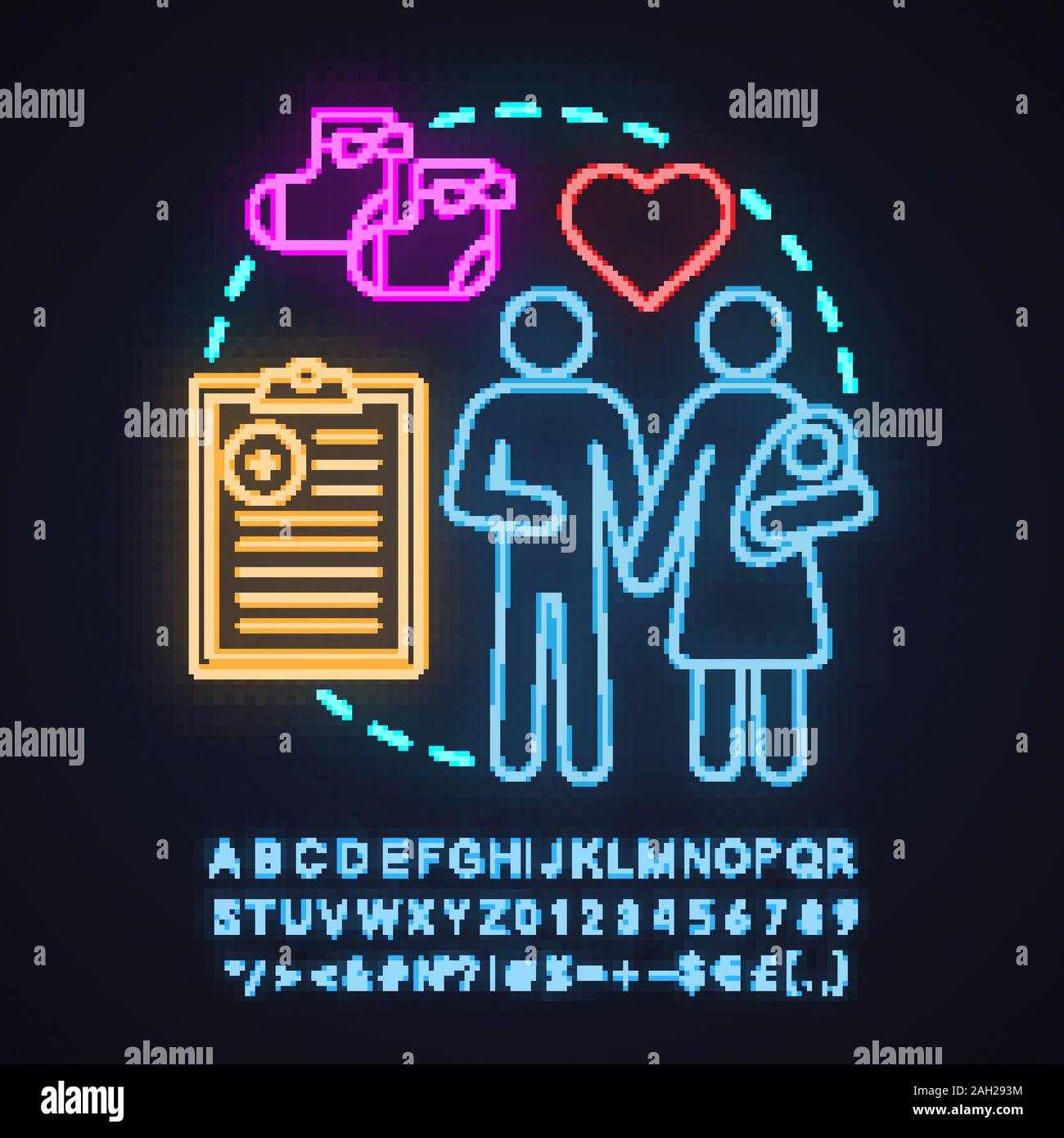 Perinatal center neon light concept icon. Child birth. Parenthood ...