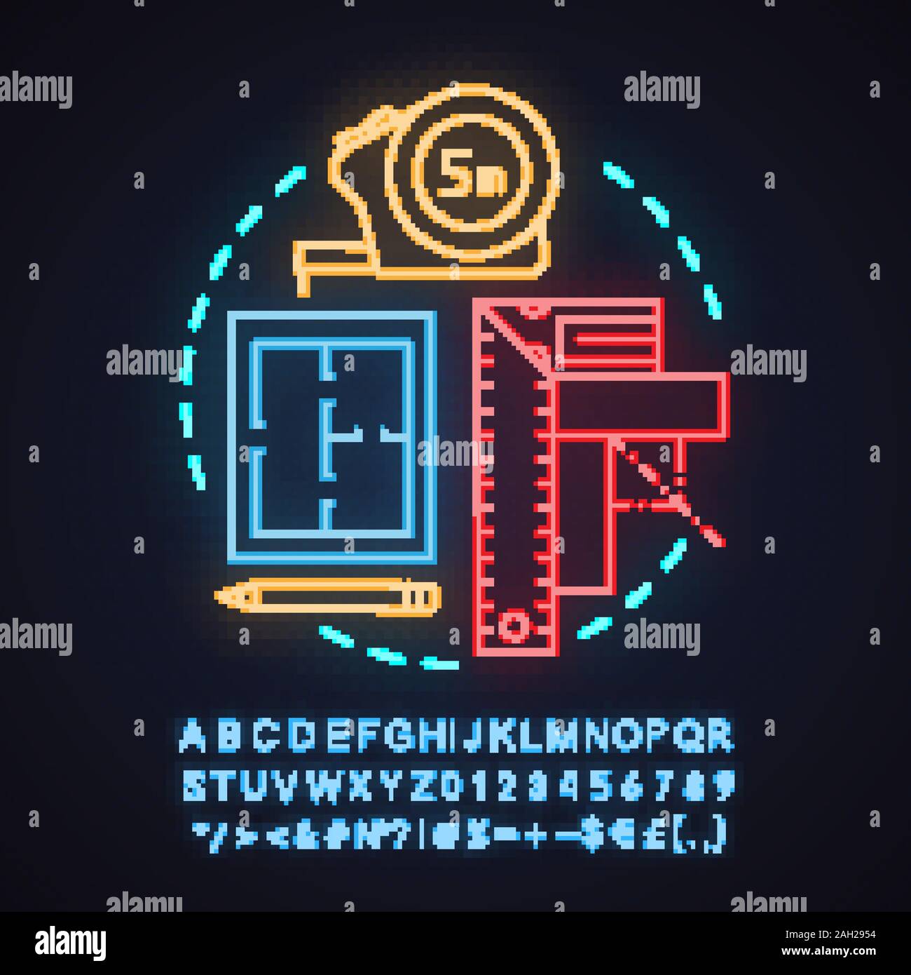 Building project neon light concept icon. Blueprint idea. Floor plan ...