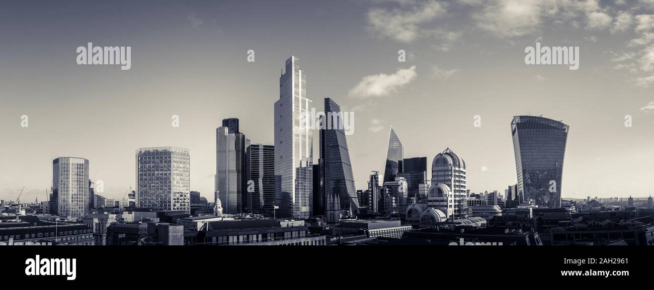 Panoramic view over the Bank of England and conservation area landmarks ...