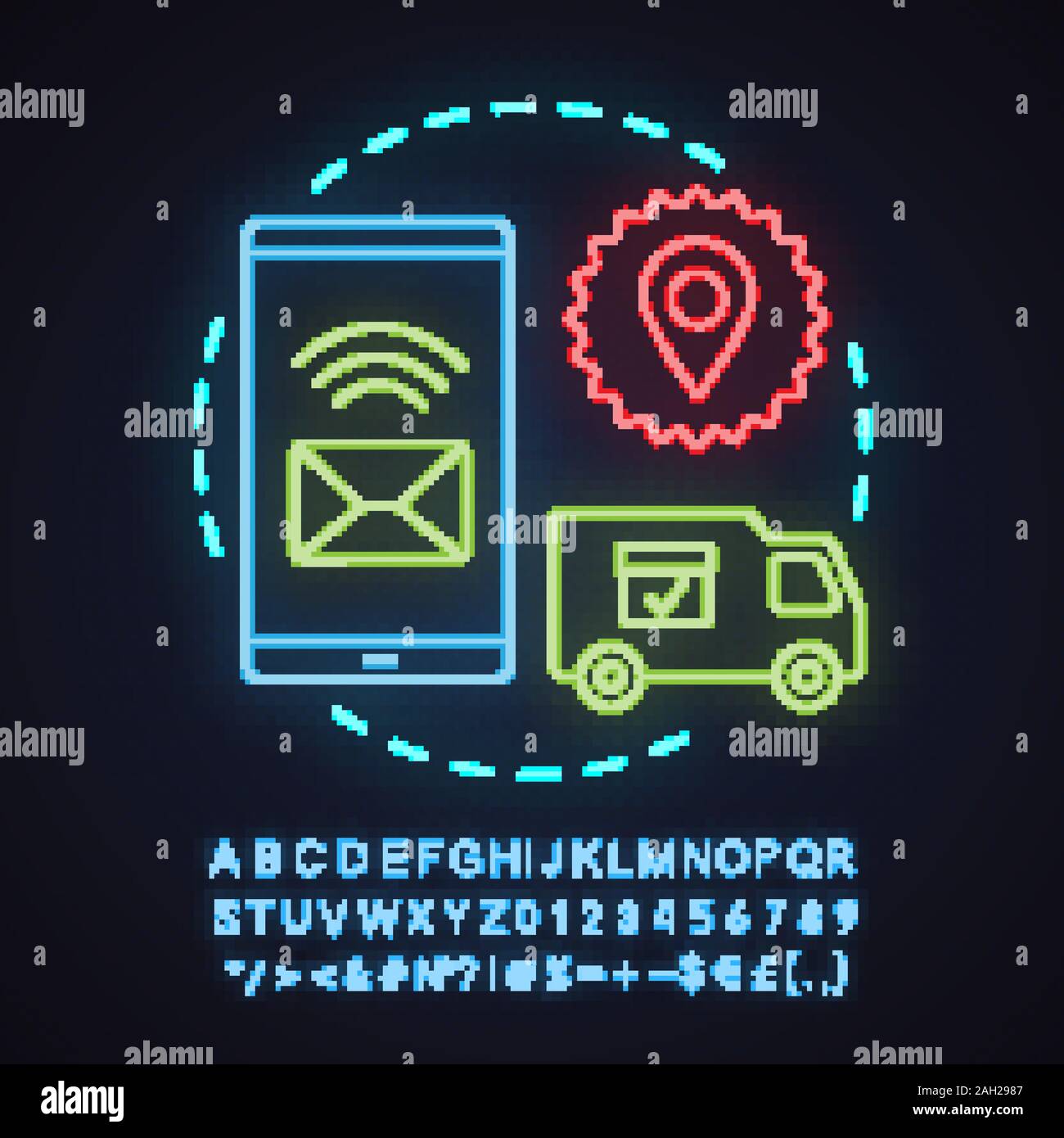 Parcel tracking app neon light concept icon. Delivery service idea ...