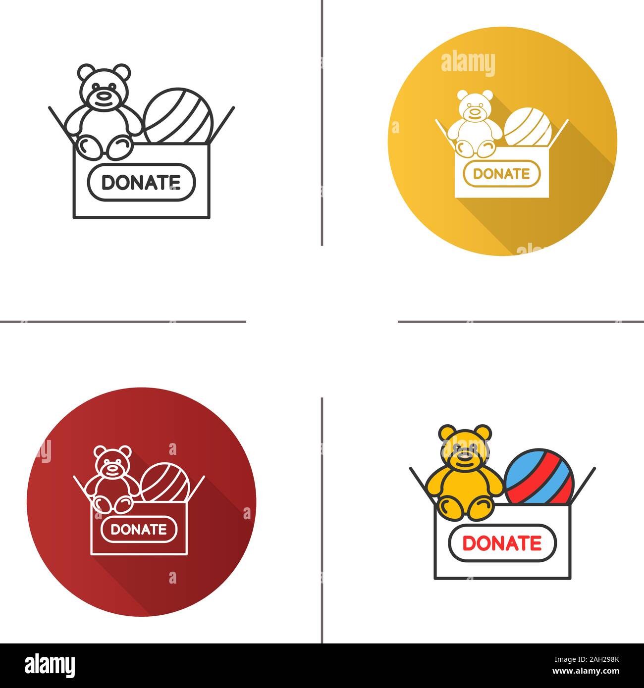 Toys donating icon. Flat design, linear and color styles. Charity for ...