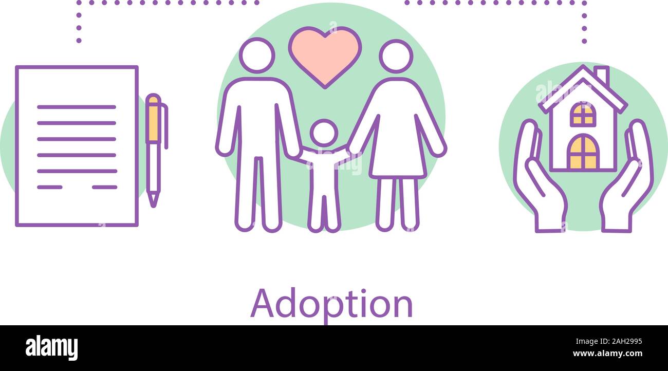 Adoption concept icon. Orphanage. New family idea thin line ...
