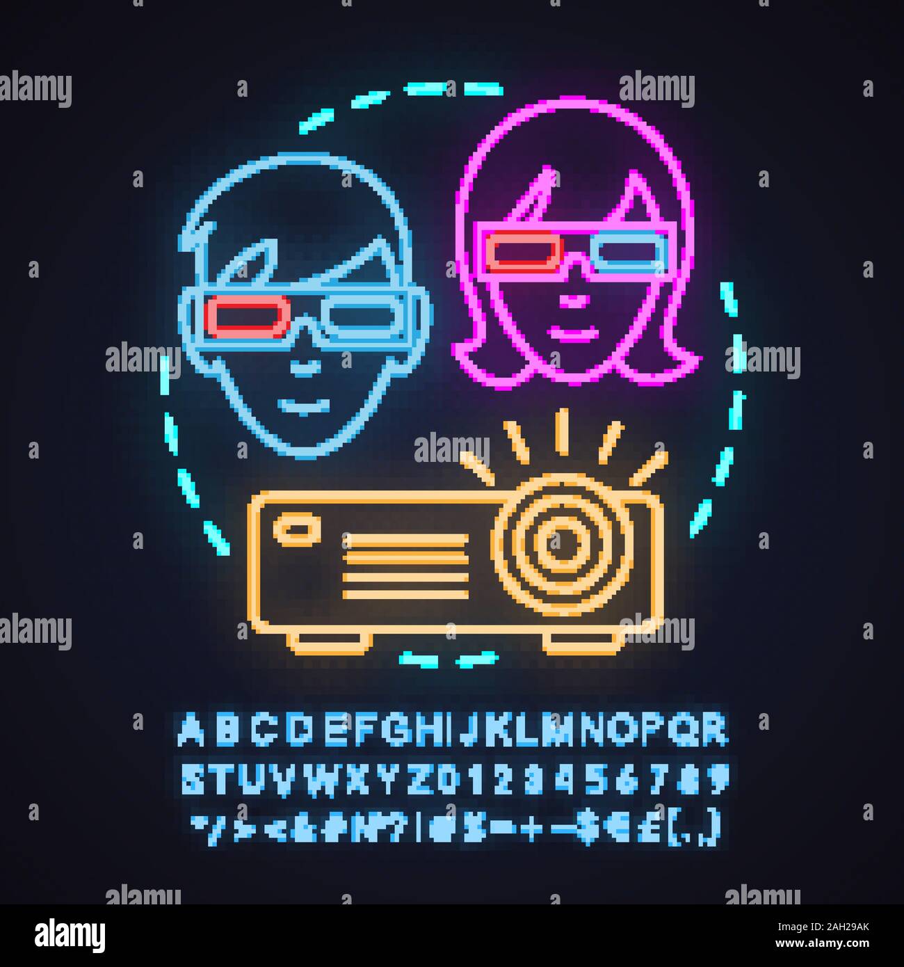 Cinema date neon light concept icon. Movie theater idea. Couple ...