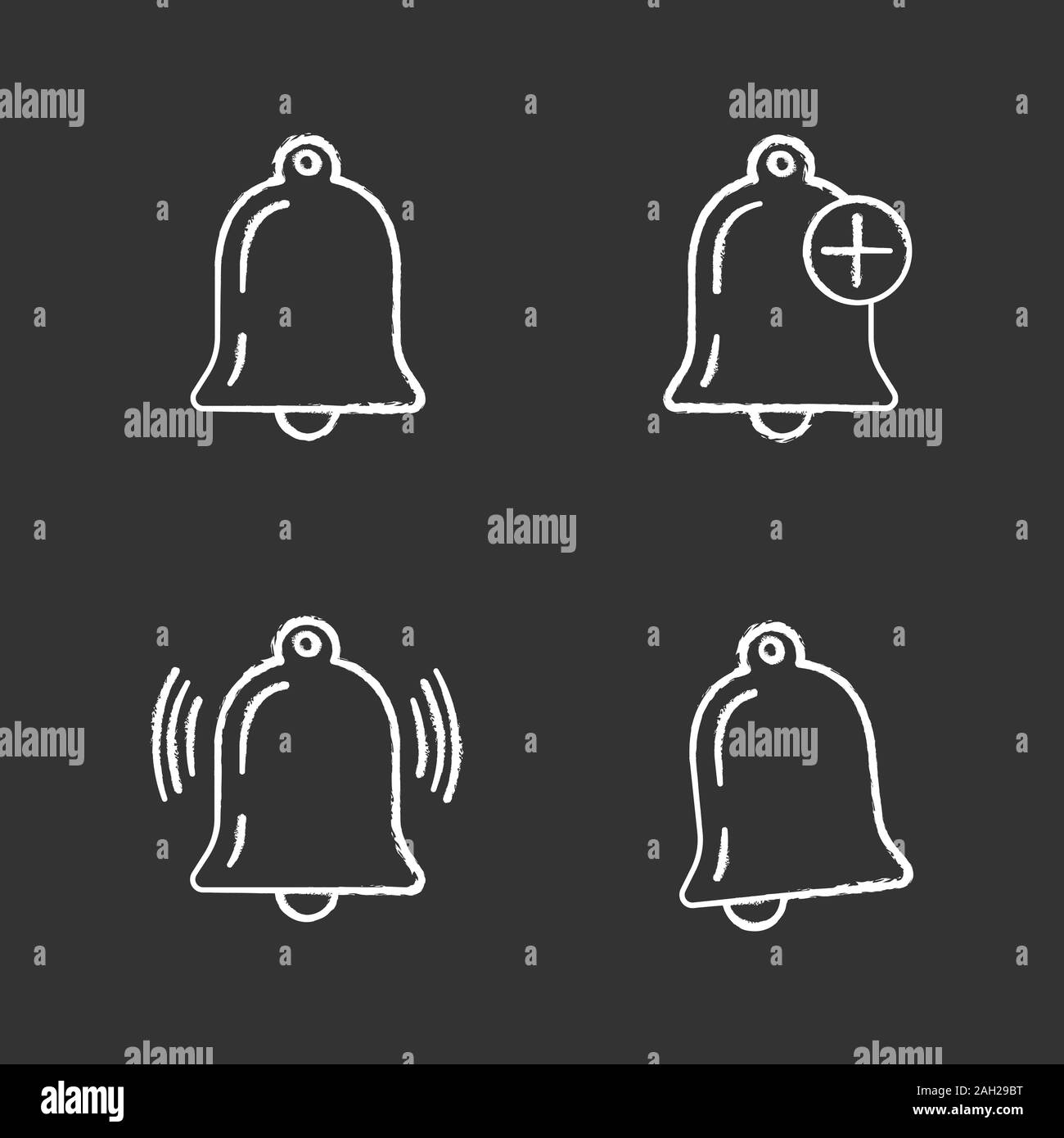 UI/UX chalk icons set. Modes of notifications. Reminder. Isolated vector chalkboard ...