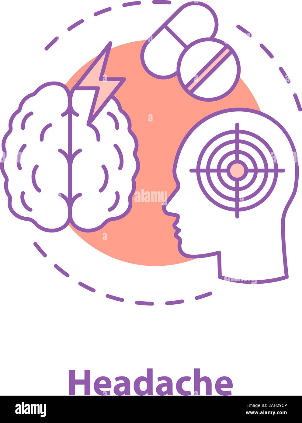 Headache concept icon. Migraine idea thin line illustration. Painkiller ...
