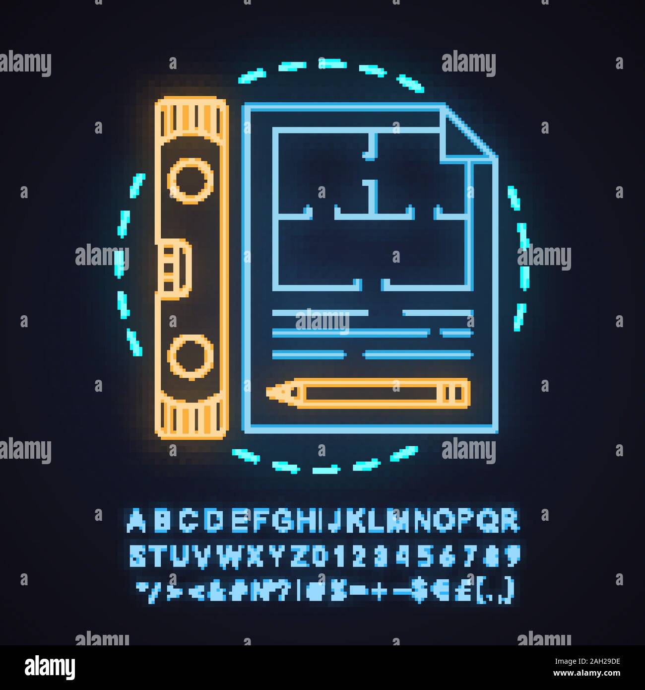 Building project neon light concept icon. Blueprint idea. Floor plan ...