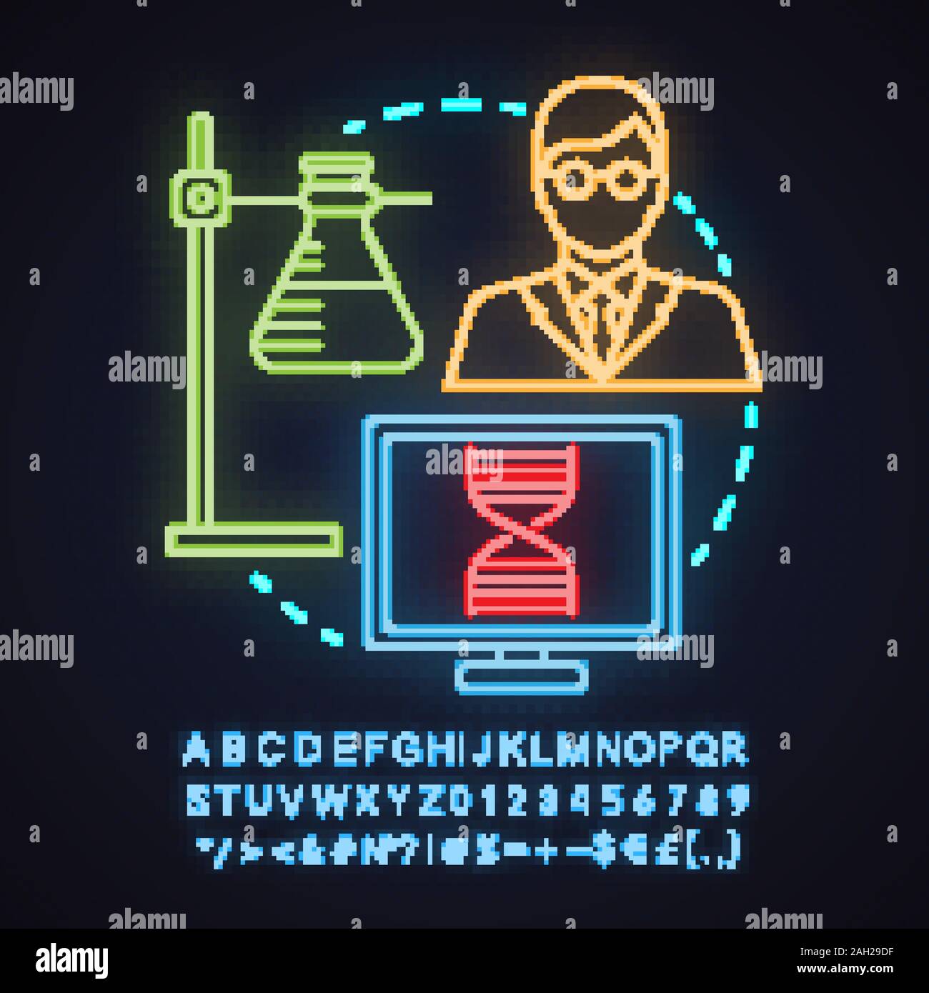 Science laboratory neon light concept icon. Microbiology idea. Ring ...