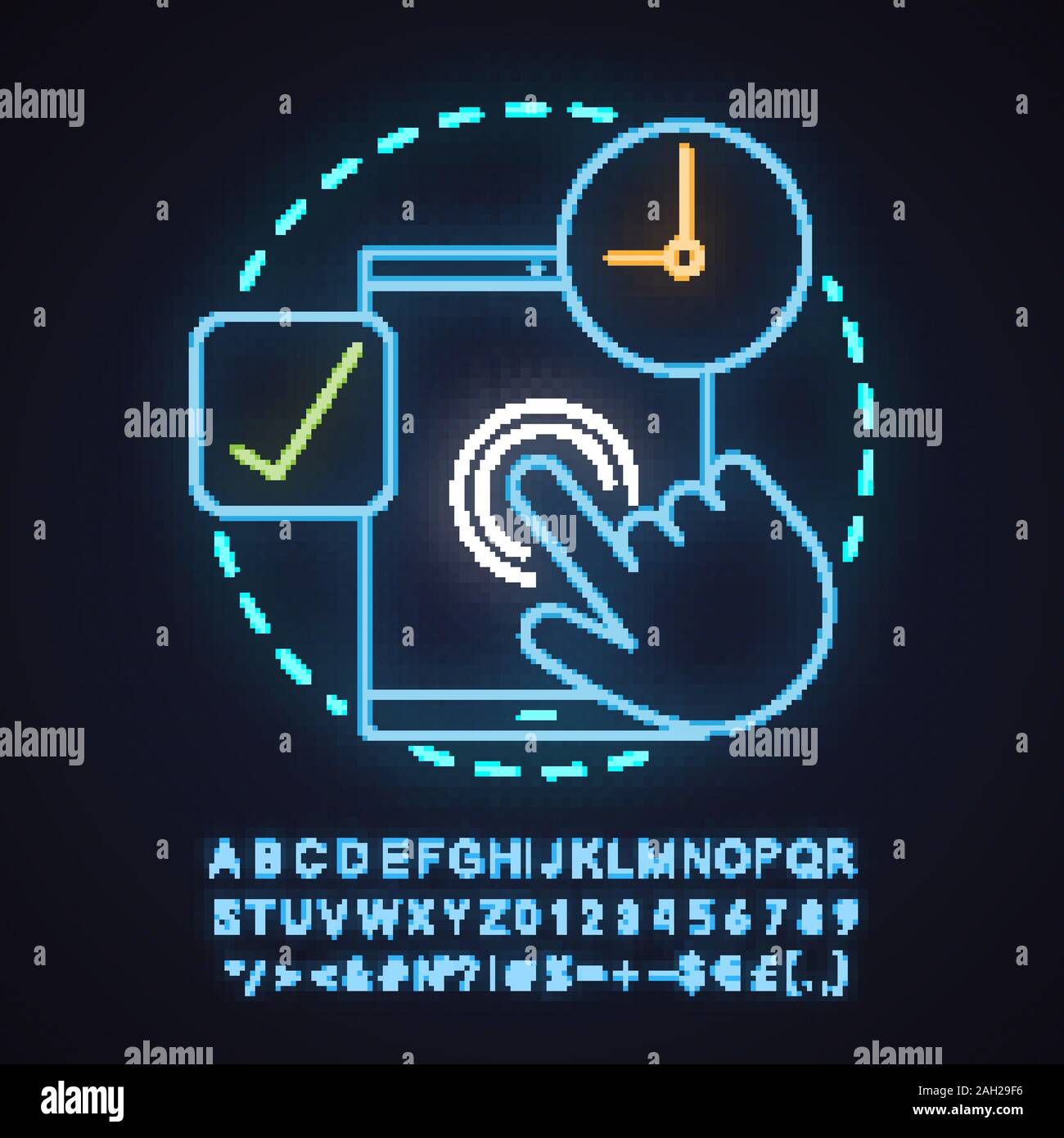 Digital planner neon light concept icon. Booking idea. Tablet PC apps ...