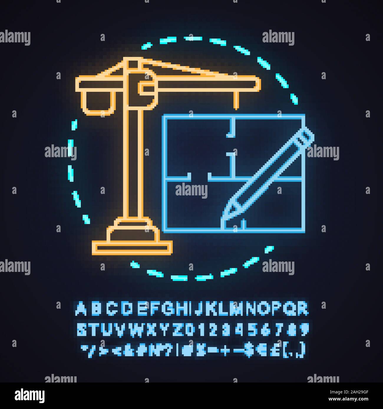 Construction industry neon light concept icon. Architecture idea ...