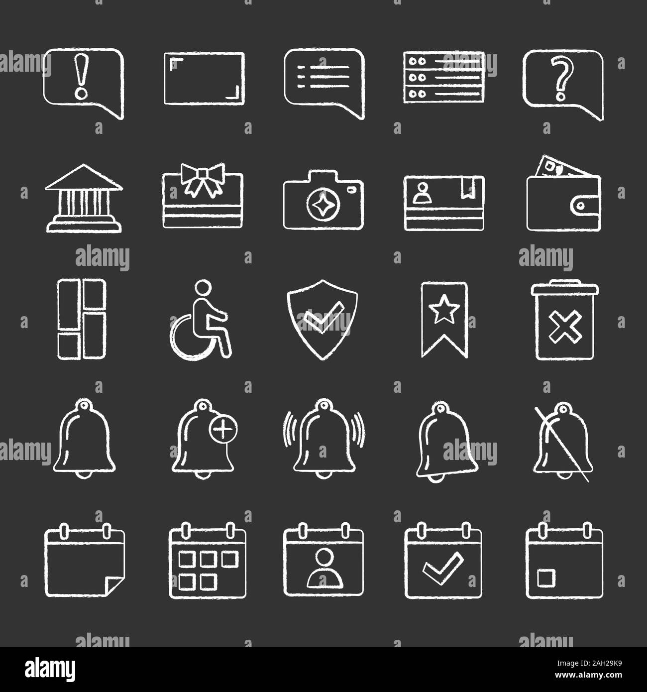 Uiux Chalk Icons Set System Elements Common Actions Symbols