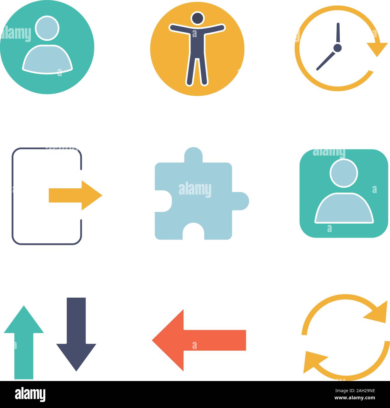 UI/UX glyph color icons set. Userpic, accessibility, update, exit ...